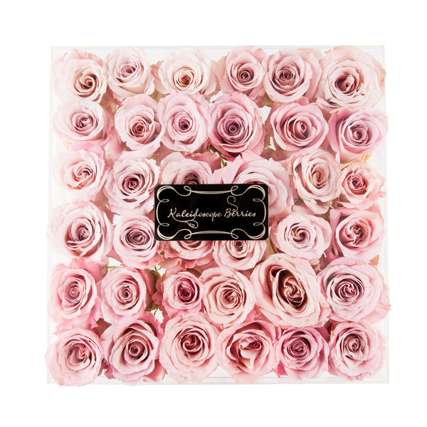 3 Dozen Pink Faith Roses in Clear Acrylic Box – Kaleidoscope Berries ...